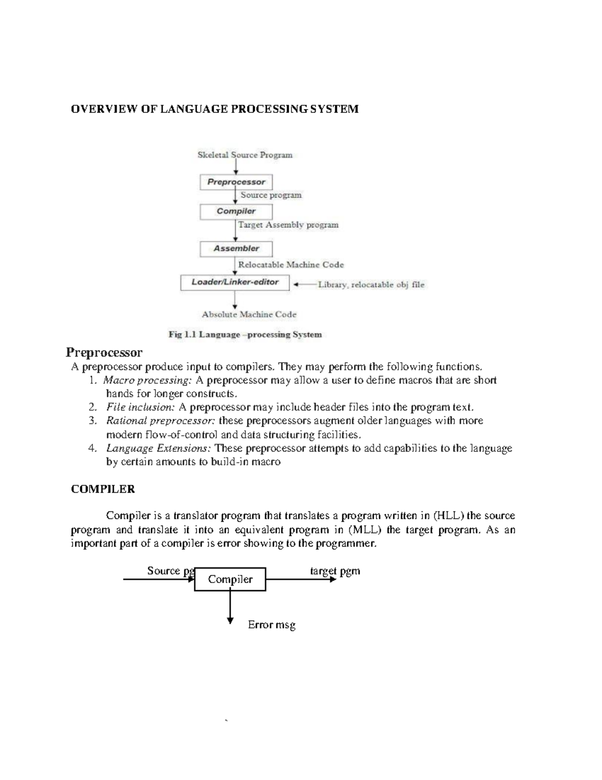 CD KCS502 Unit 1 Ahz - m OVERVIEW OF LANGUAGE PROCESSING SYSTEM Preprocessor A preprocessor ...