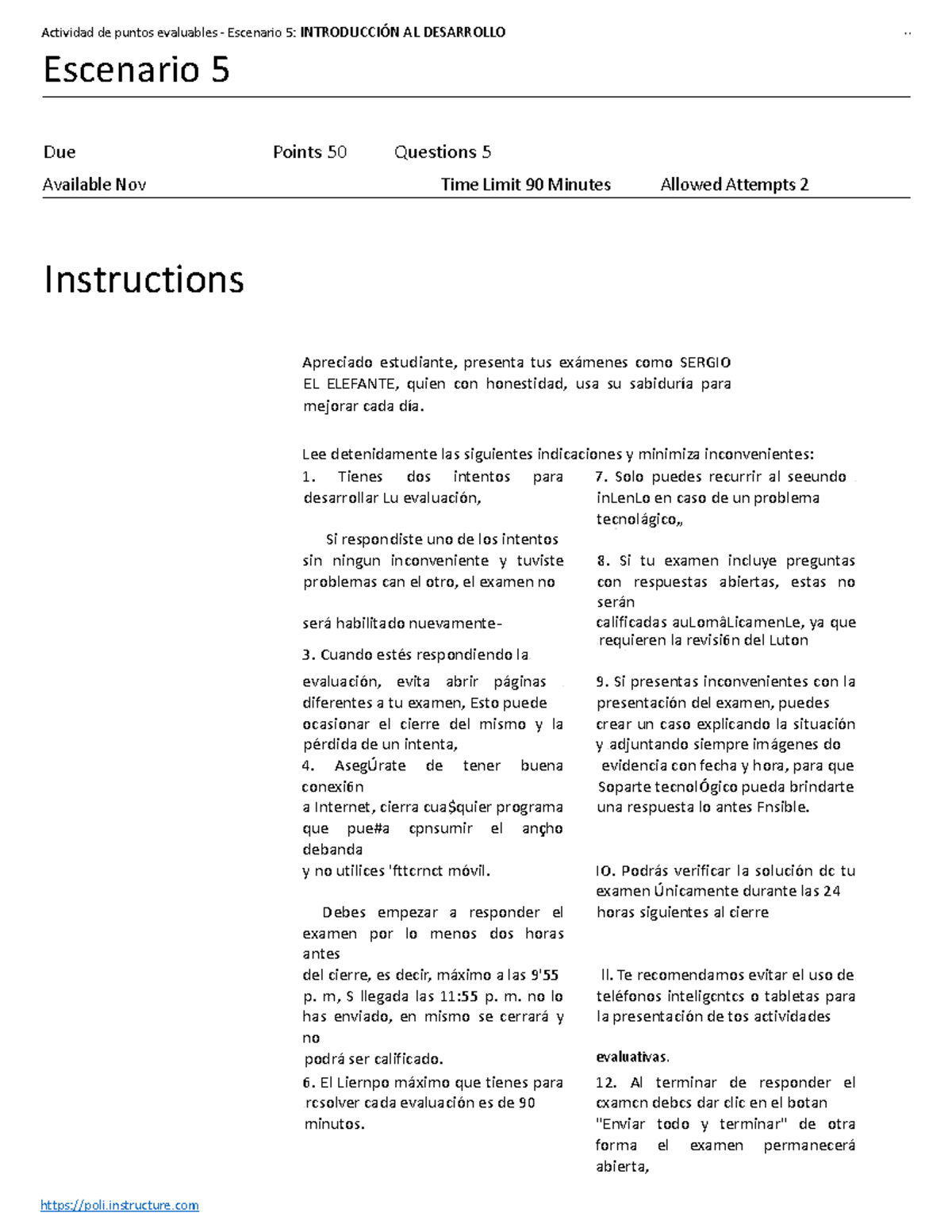 Desarrollo de Software Escenario 5 - Escenario 5 Due Points 50 Questions 5 Available Nov Time ...