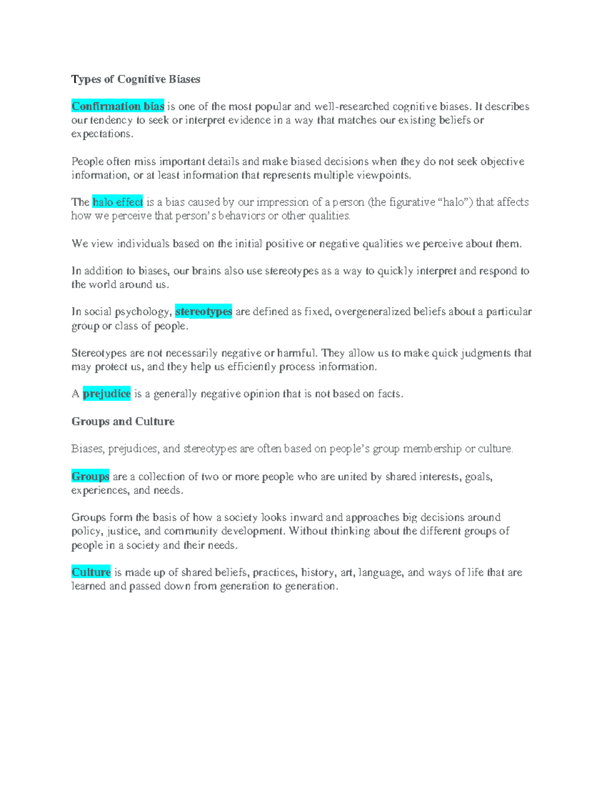 SCS-100 WEEK 3 Notes - Types of Cognitive Biases Confirmation bias is ...