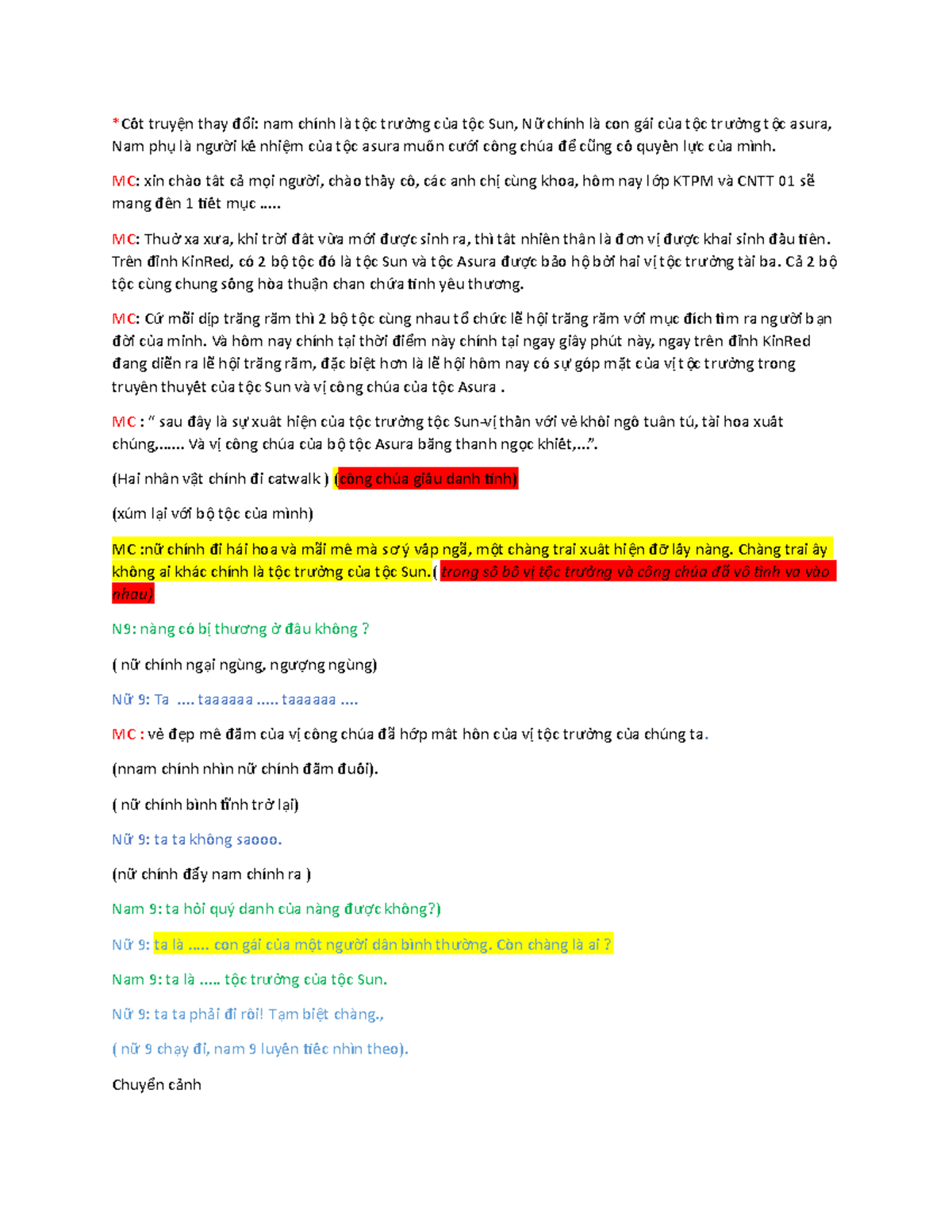 Kịch bản 1 - qưertytr - *Cốốt truy n thay đ i: nam chính là t c trệ ổ ộ ưởng c a t c Sun, N ủ ộ ...