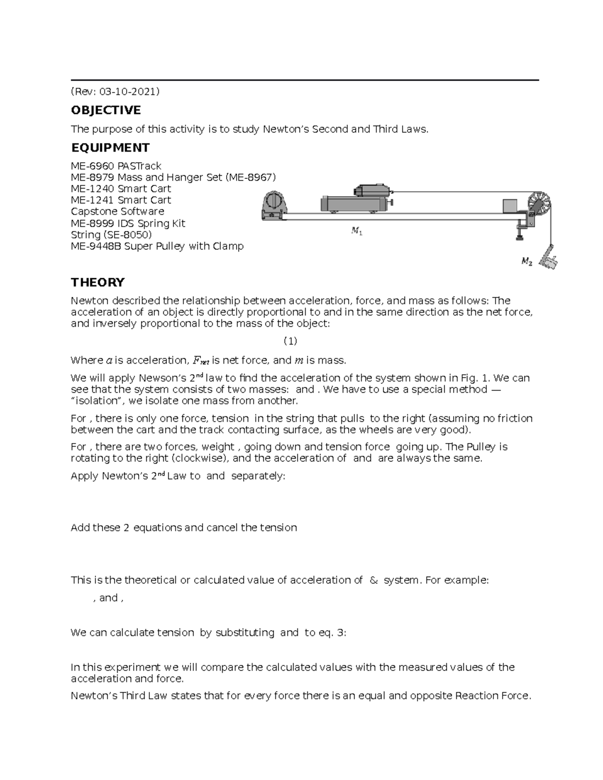 AH-16B Newtons 2nd and 3rd Laws - (Rev: 03-10-2021) OBJECTIVE The ...
