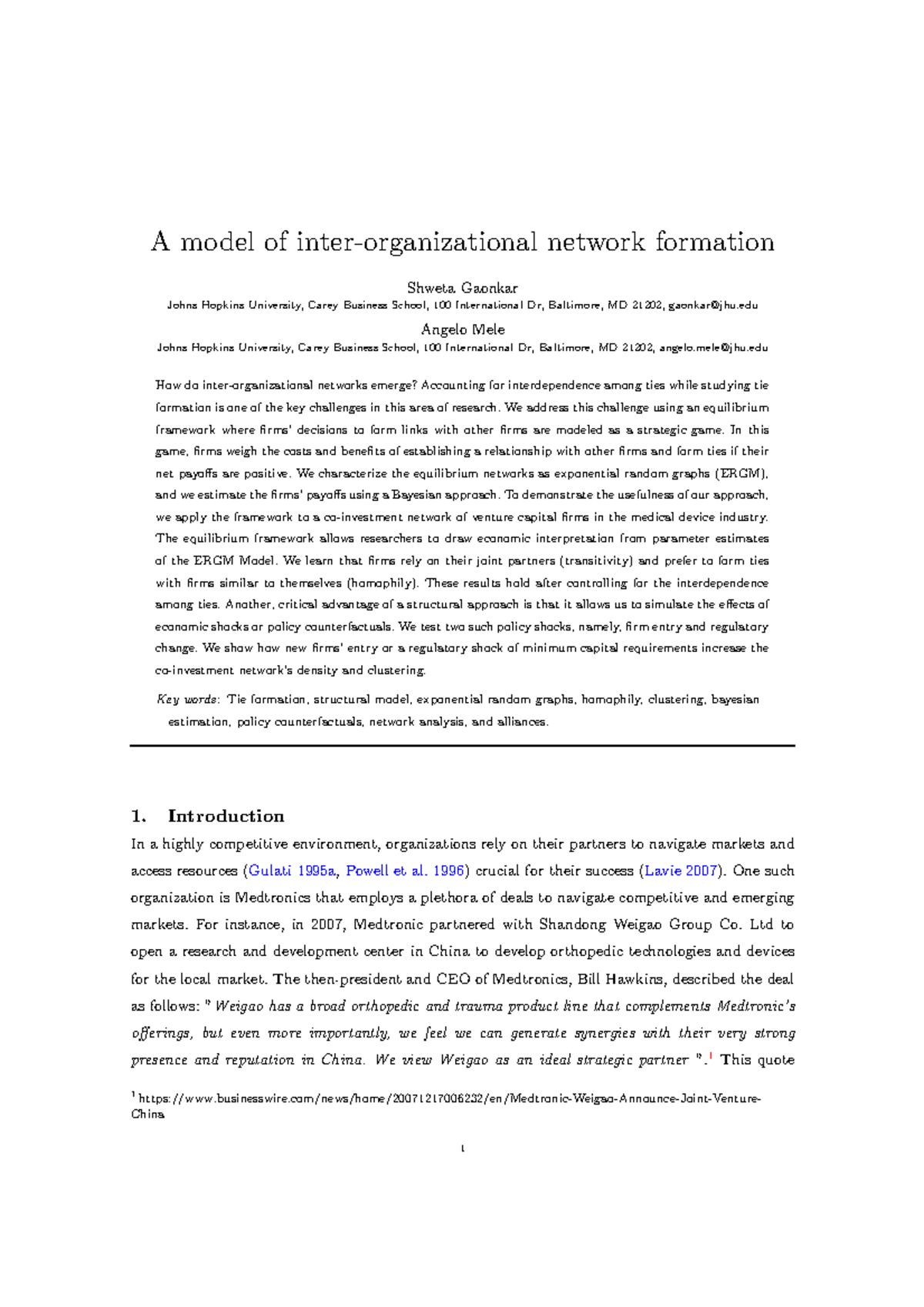 A model of inter-organizational network formation - We address this ...
