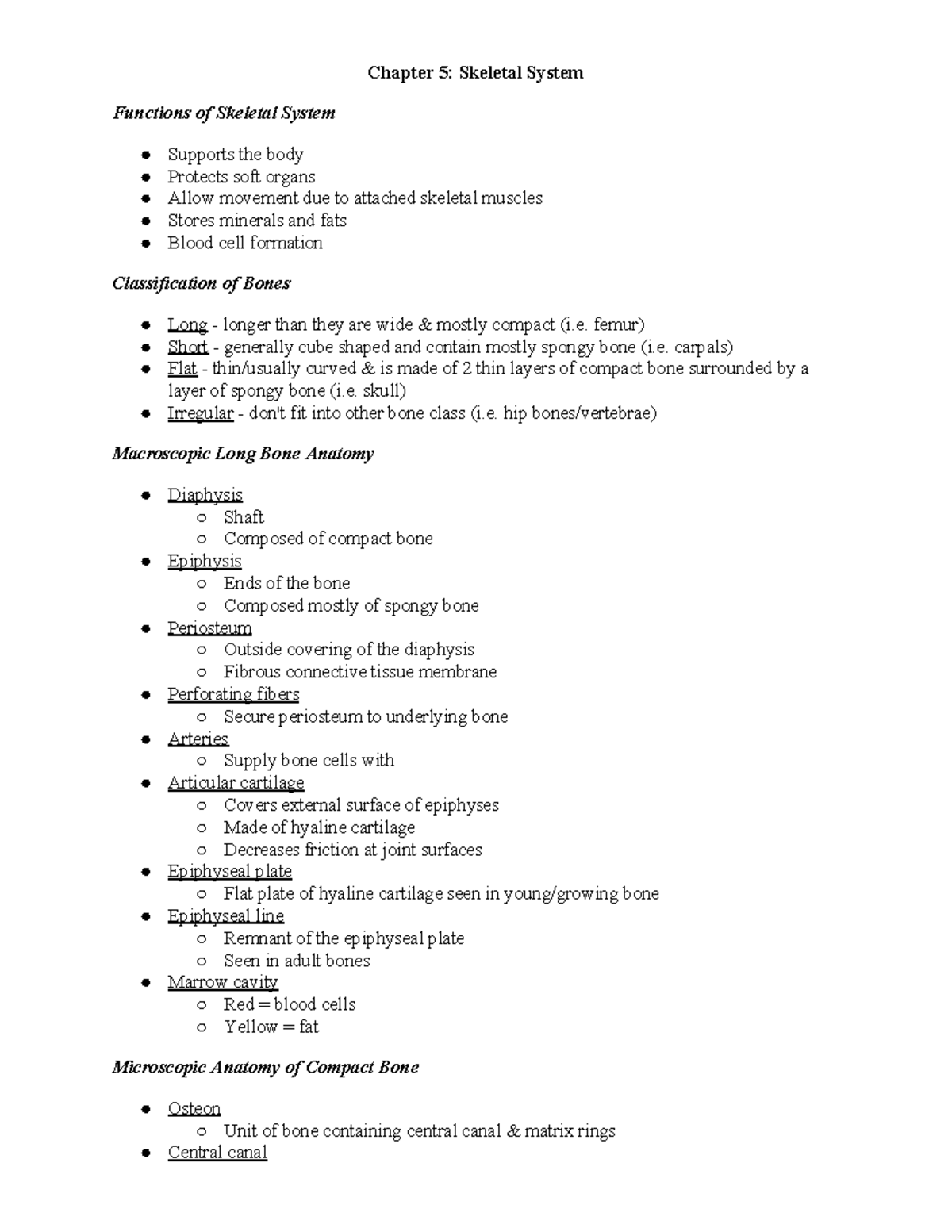 BSC2085 Exam 2 Learning Objectives Chapter 5 Skeletal System bsc2085-exam-2-learning-objectives-chapter-5-skeletal-system