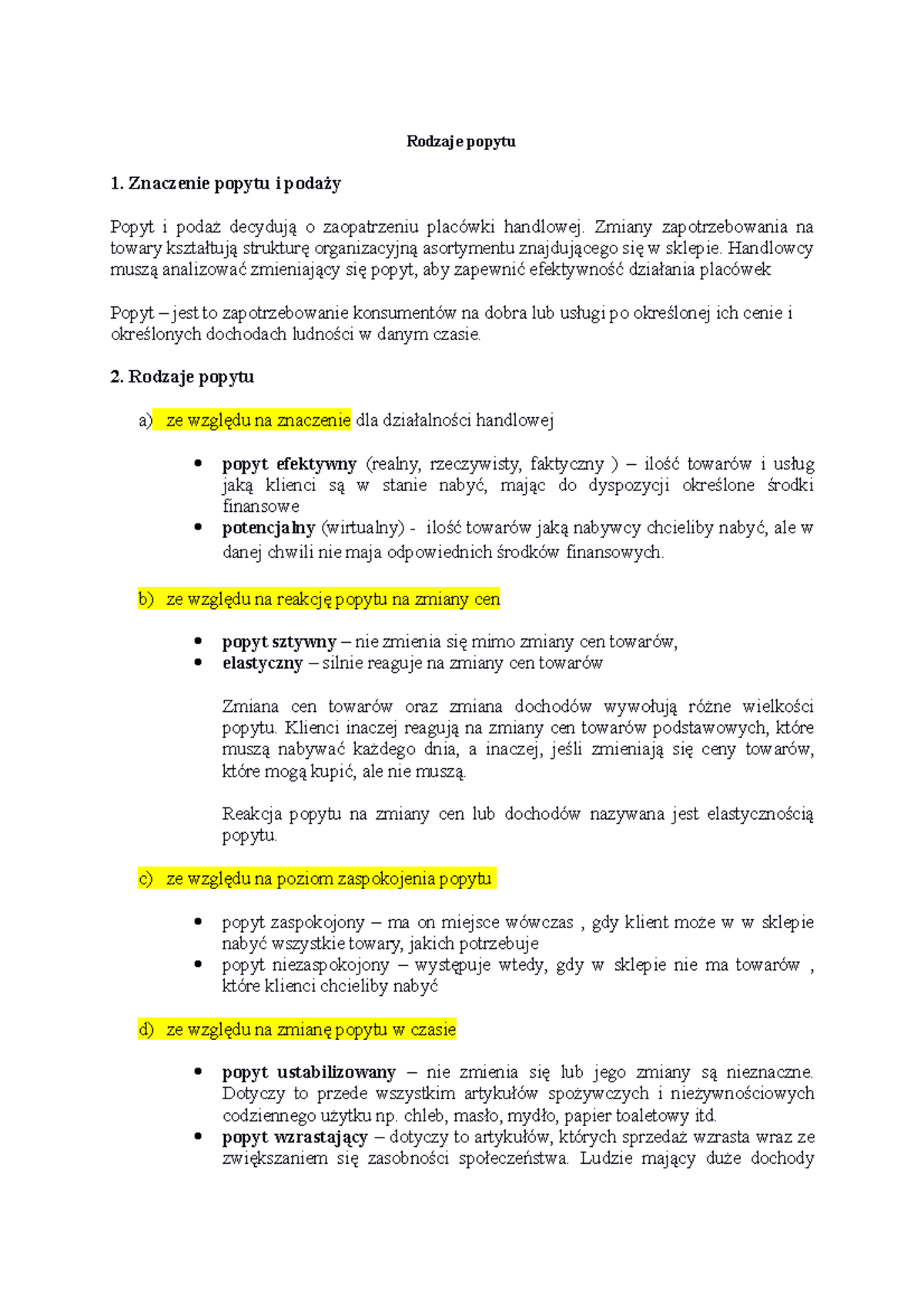 T 3 Rodzaje popytu - Notatki do nauki - Rodzaje popytu Znaczenie popytu ...