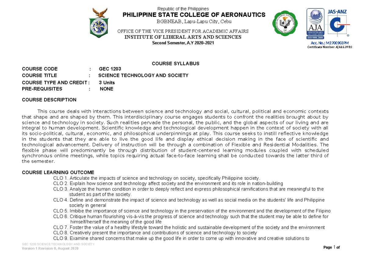 Mbeab GEC 1203 Science Technology AND Society - PHILIPPINE STATE ...