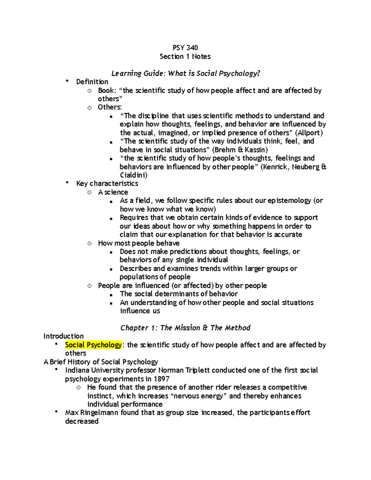 Section 1 Notes - Dr Thoman - PSY 340 Section 1 Notes Learning Guide ...