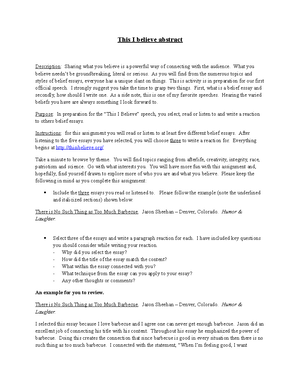 This I Believe Speech - This I Believe speech Description: Present a ...