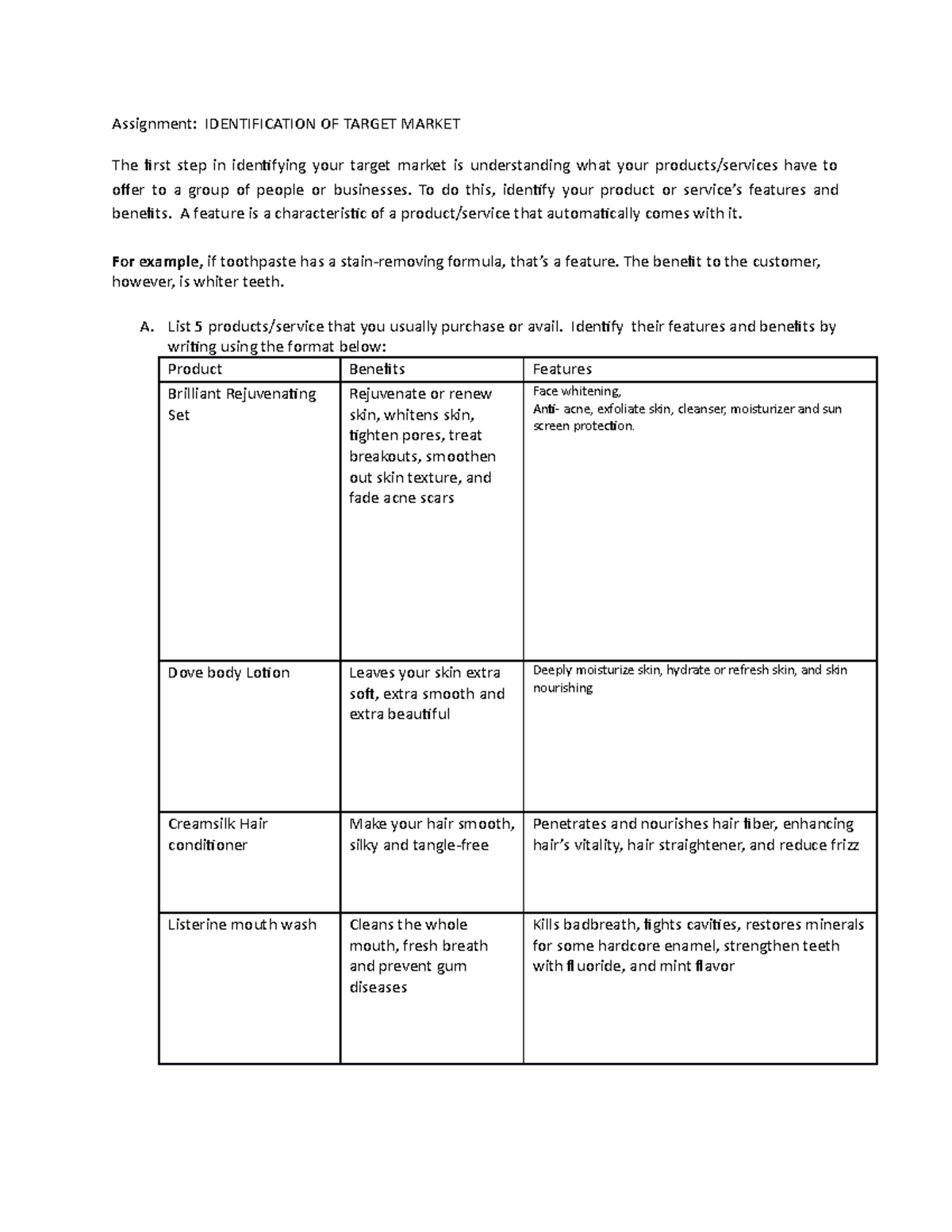Assignment - Identification of Target Market - Assignment ...