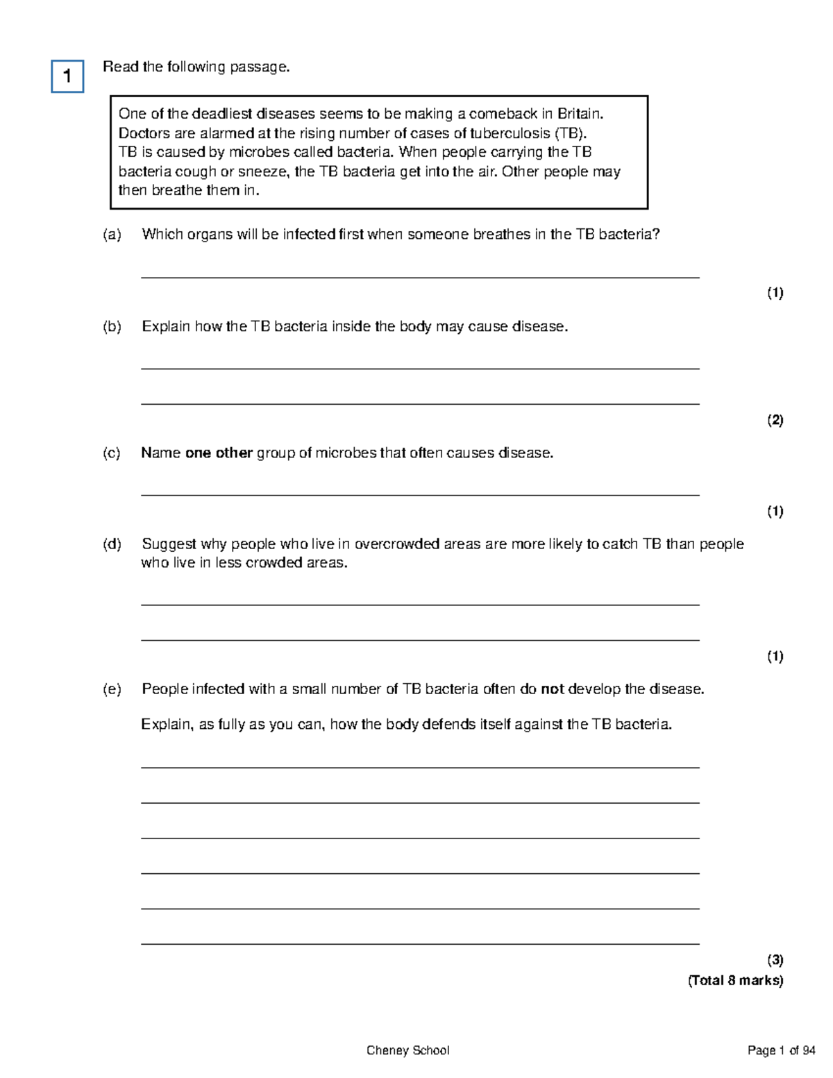 Paper 1 - Infection Q and MS - Read the following passage. One of the ...