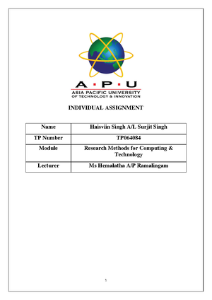 RMCT-Documentation - Individual Assignment TECHNOLOGY PARK MALAYSIA CT098-3-2-RMCT RESEARCH ...