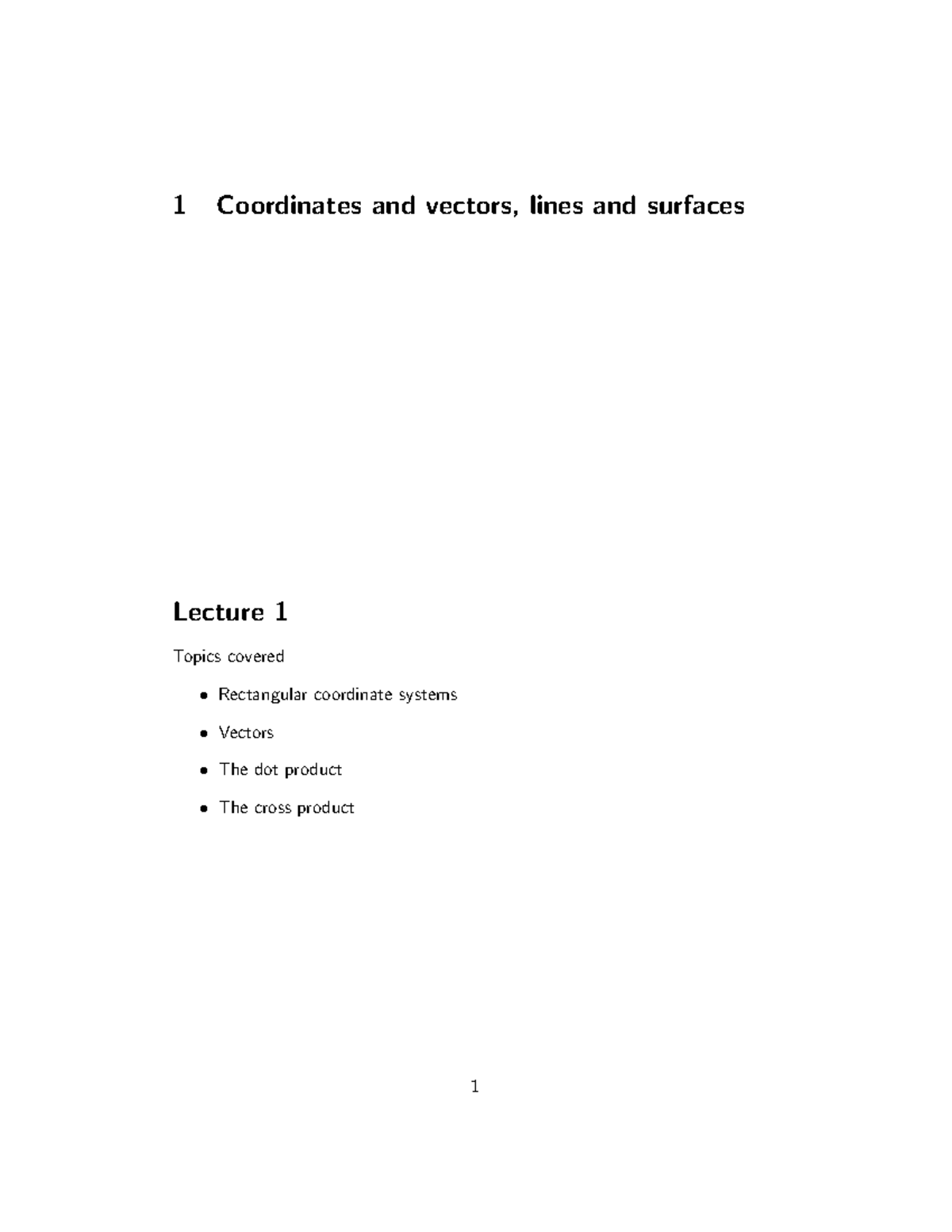 Lecture Notes Lecture 1 1 Coordinates And Vectors Lines And