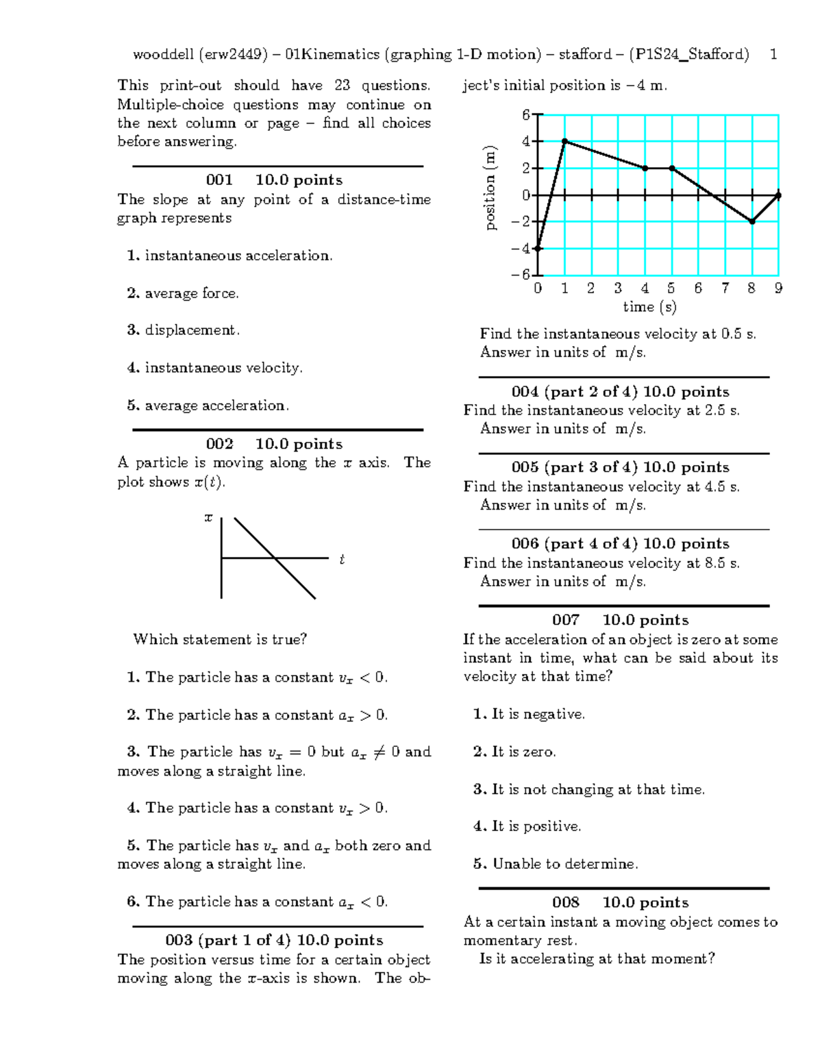 01—Kinematics (graphing 1-D motion)-problems - This print-out should ...