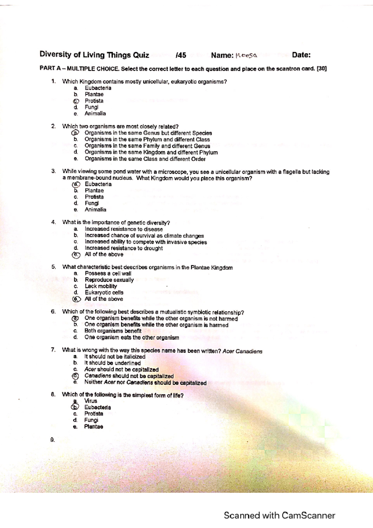 Biodiversity Quiz Finished - BLAW 2323 2039 - Studocu