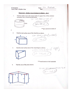 H. Geometry - answer keys to possible work - BIO 111 - Studocu