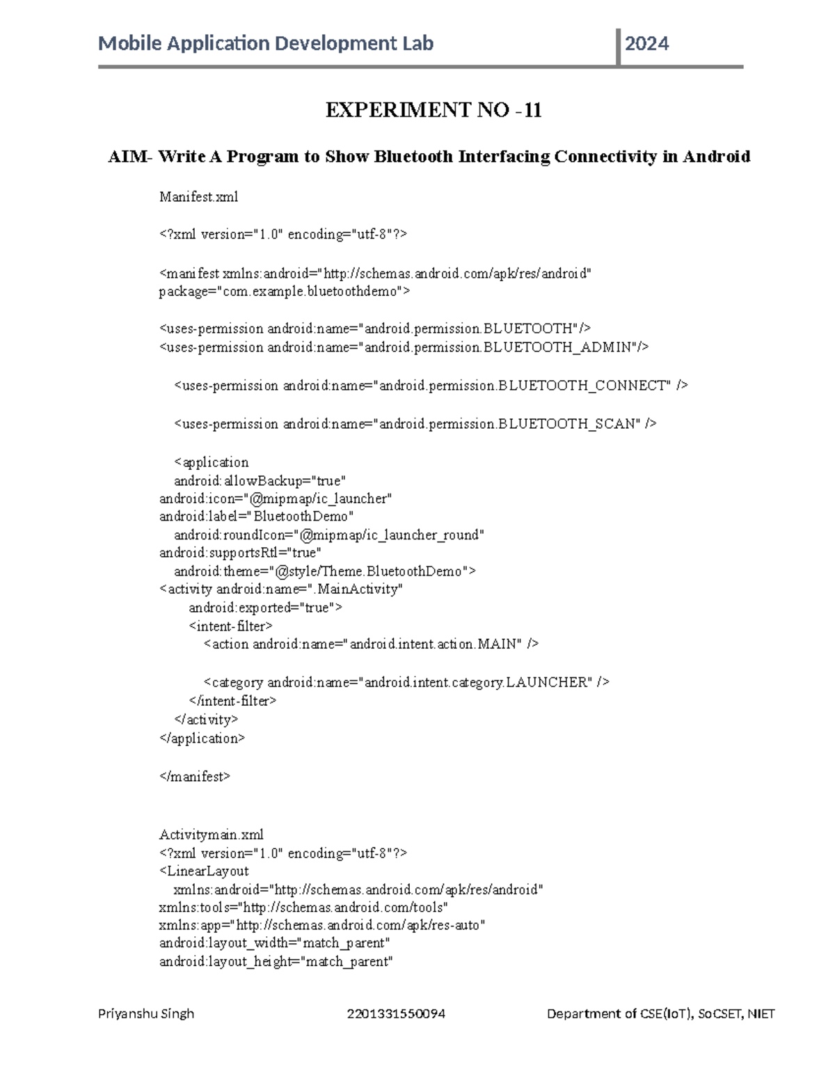 MAD FILE - hgdbshds - EXPERIMENT NO - AIM- Write A Program to Show ...