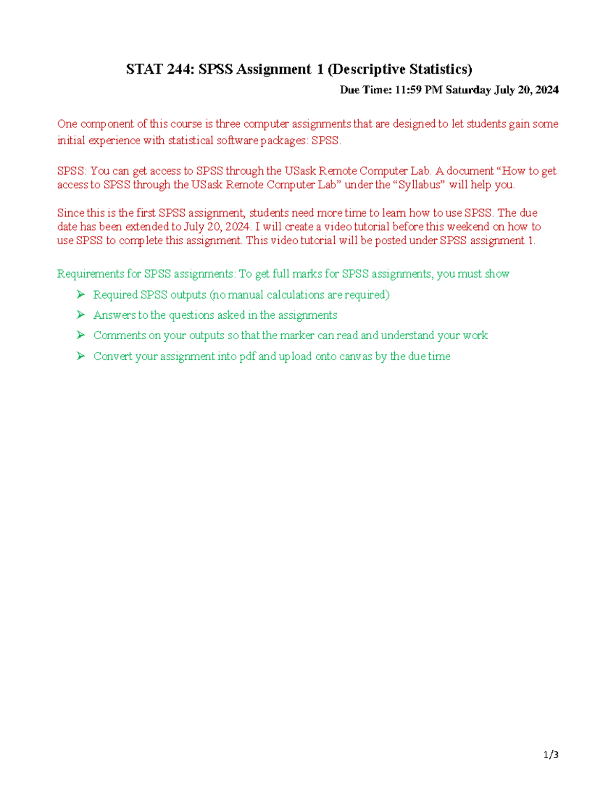 Spss Assignment 1 Spss You Can Get Access To Spss Through The Usask Remote Computer Lab A