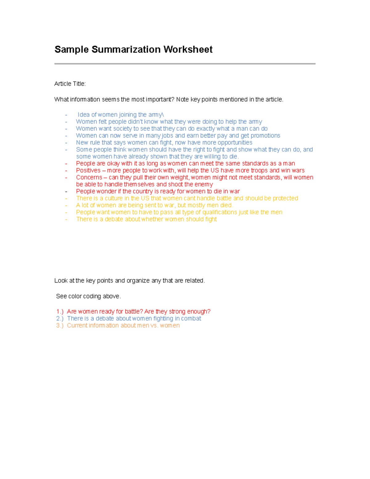 02 03 04 - i need help - Sample Summarization Worksheet Article Title ...