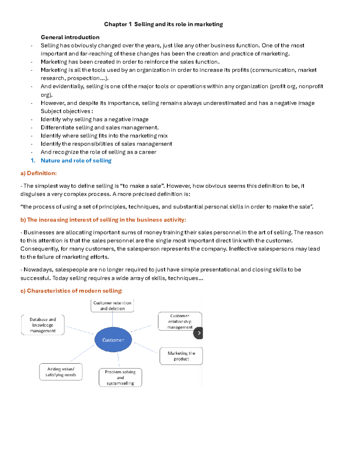 Sales-chap-1 - Chapter 1 Selling and its role in marketing General ...