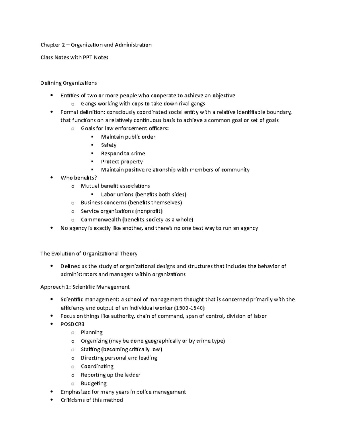 CJ 303 chapter 2 - Dr. Olson, SELU, CJ 303 - CJ Administration ...