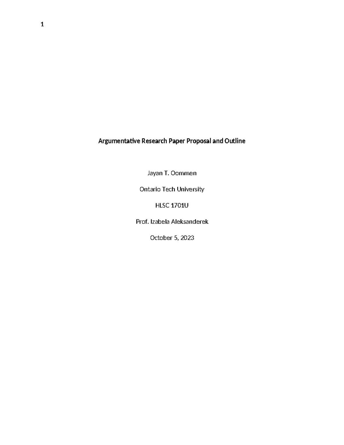 Jayan Oommen - Argumentative Research Paper Proposal and Outline ...