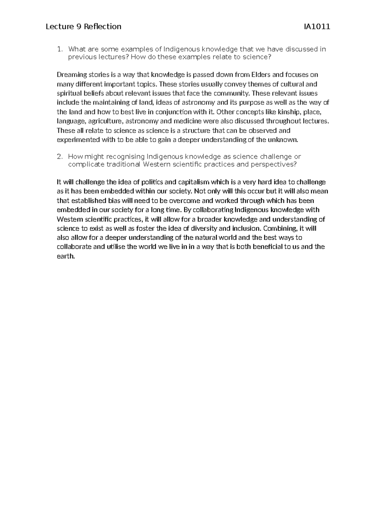 Week 9 Reflection - Lecture 9 Reflection IA 1. What are some examples ...