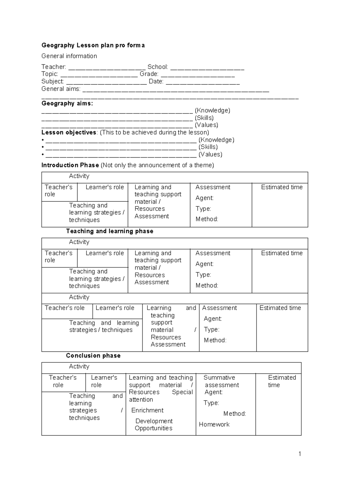 Geography Lesson plan pro forma Addendum G - Geography Lesson plan pro ...