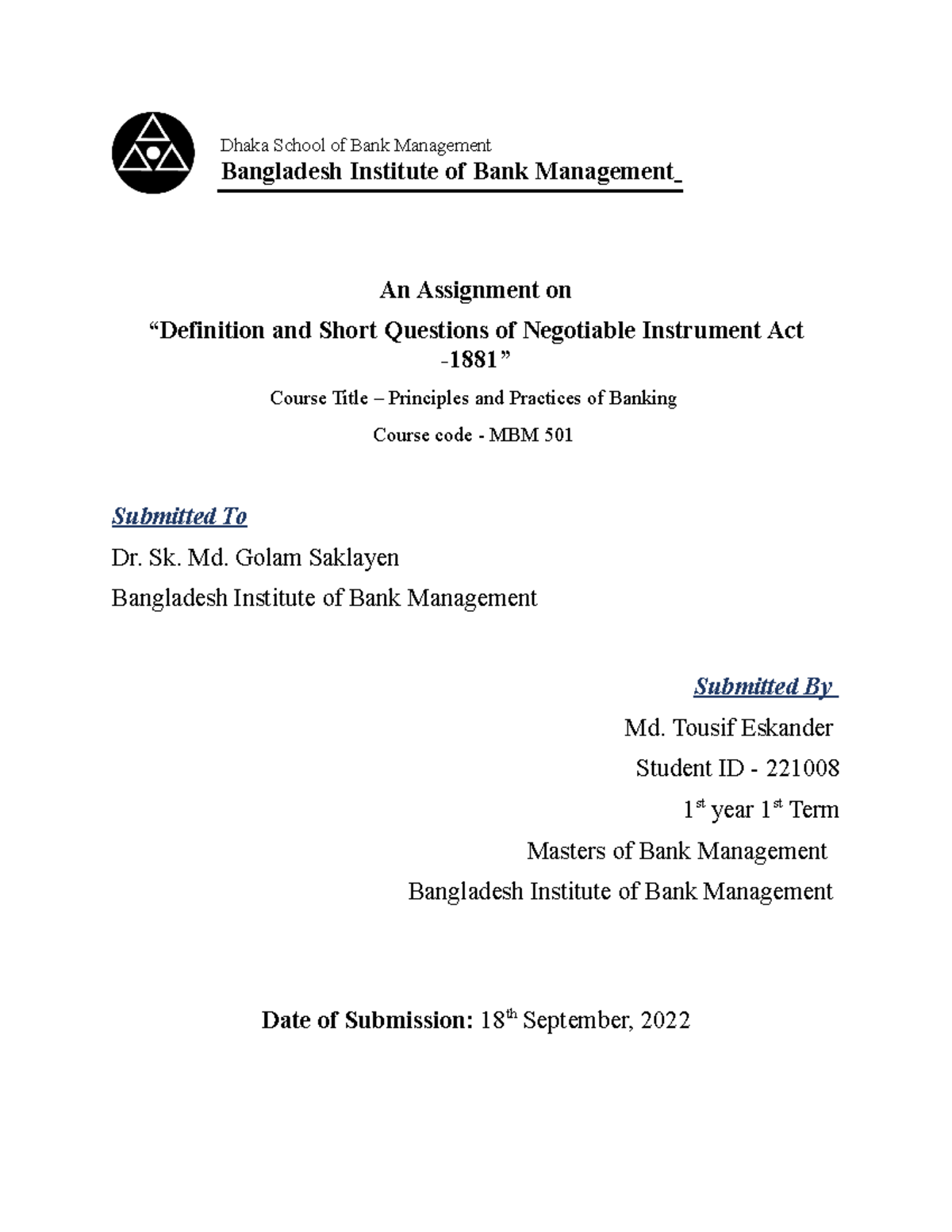 Assignment-501 - NOTE - An Assignment on “Definition and Short ...