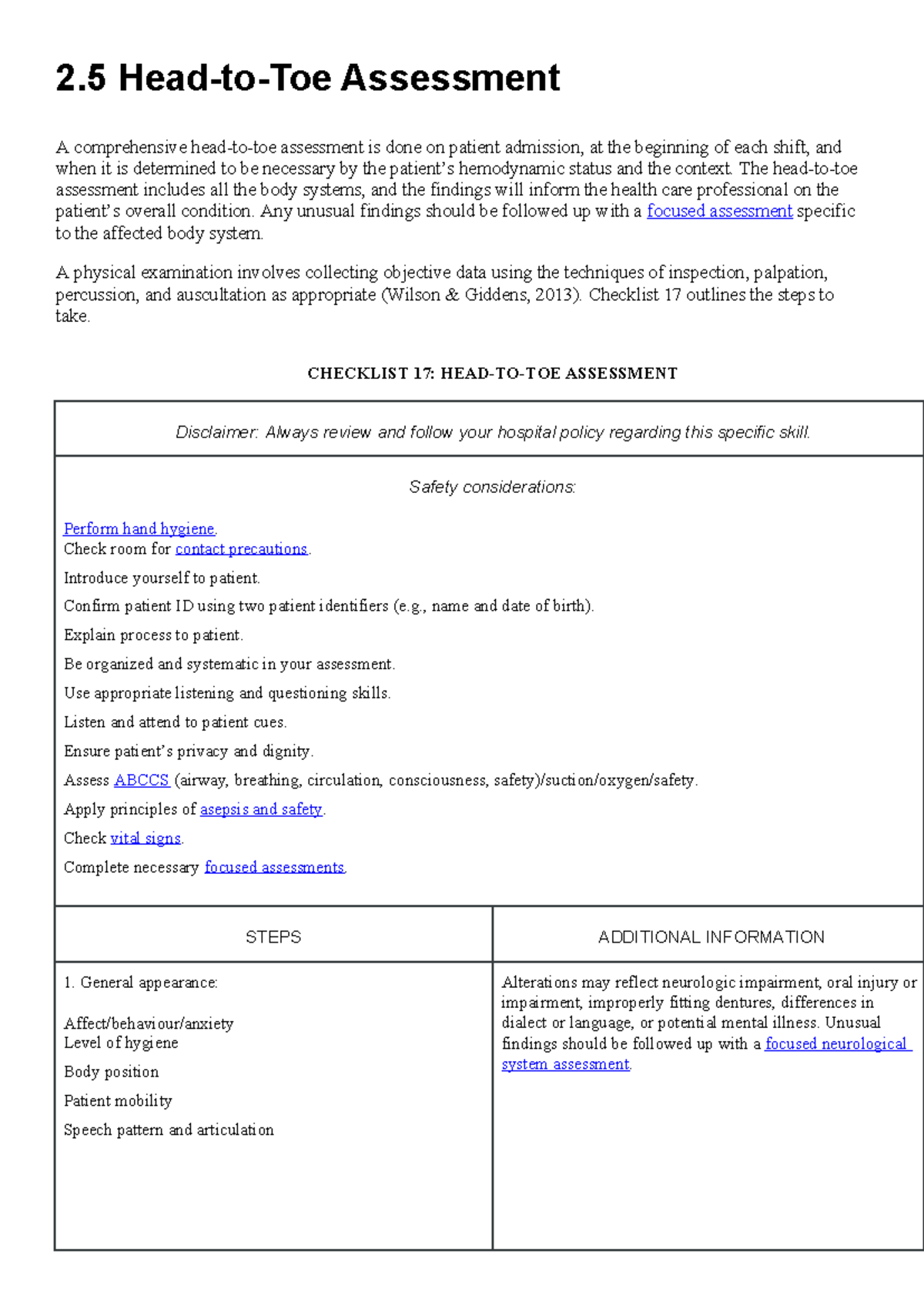 Head to toe examination - 2 Head-to-Toe Assessment A comprehensive head ...