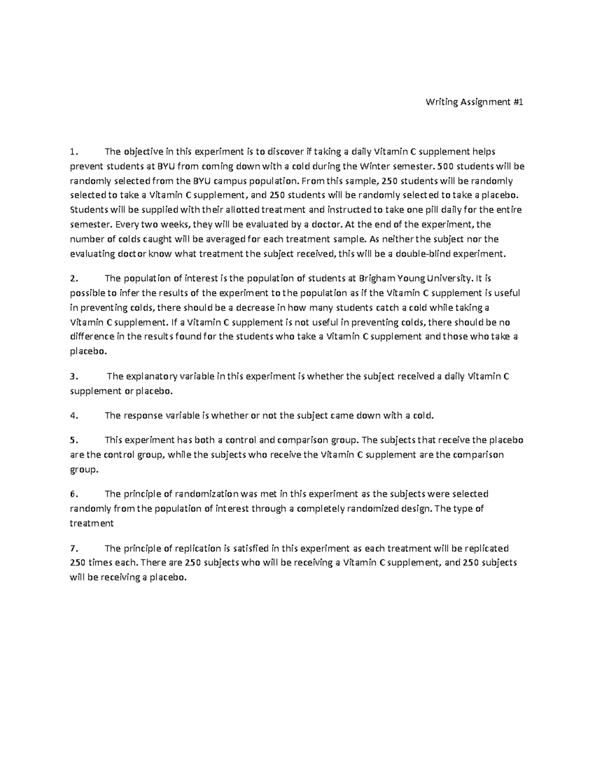 Writing Assignment #1 - 500 students will be randomly selected from the ...