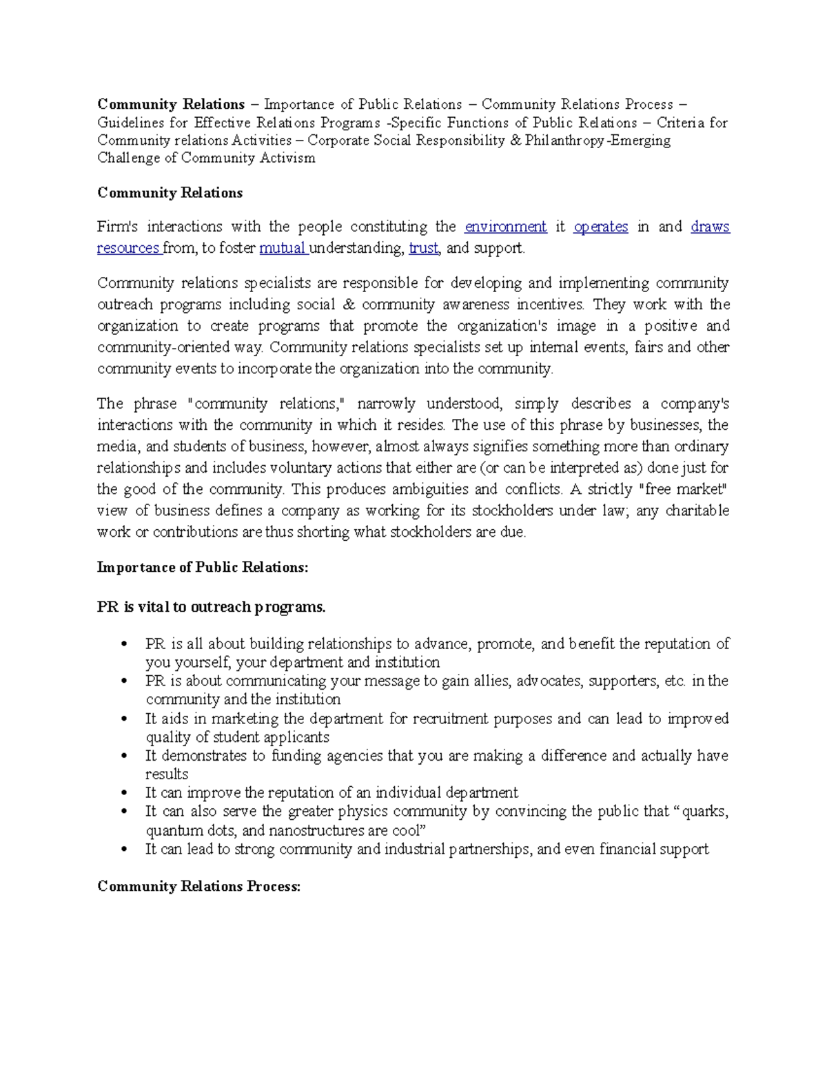 Community Relations - Human Resource Management - VTU - StuDocu