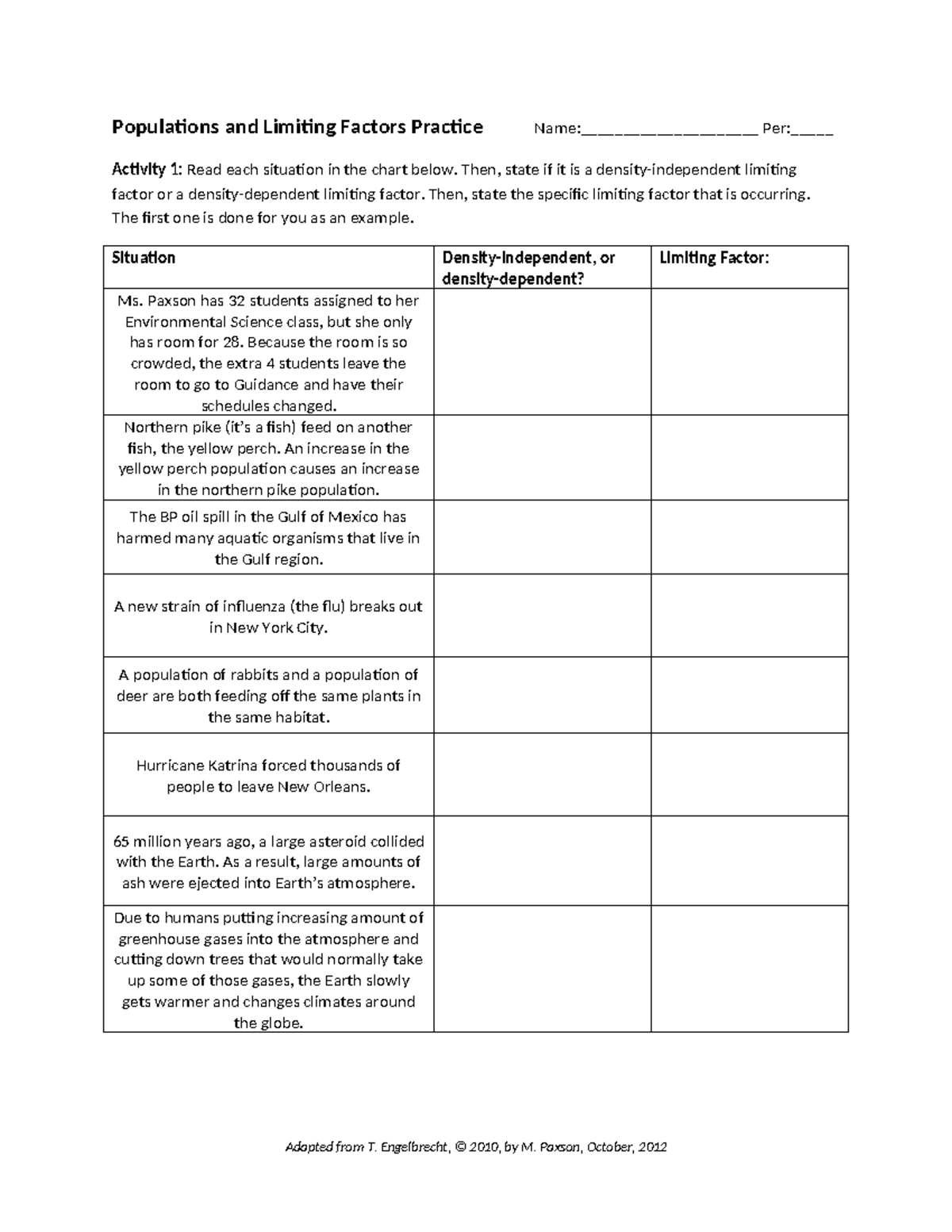 Populations and limiting factors practice - Then, state if it is a ...