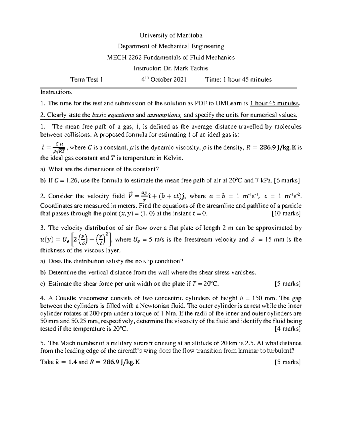 Fall 2021 Test (002) - Fall 2021 term test 5 questions without ...
