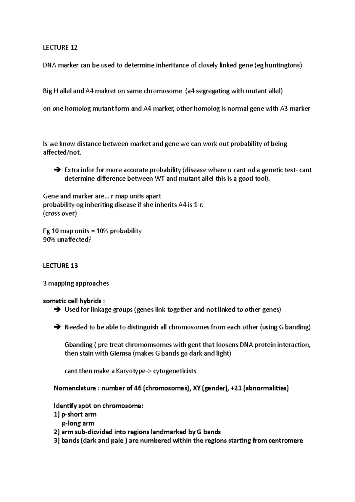 Lecture notes, lecture 14 - gene markers, gene banding, hybrid cell ...