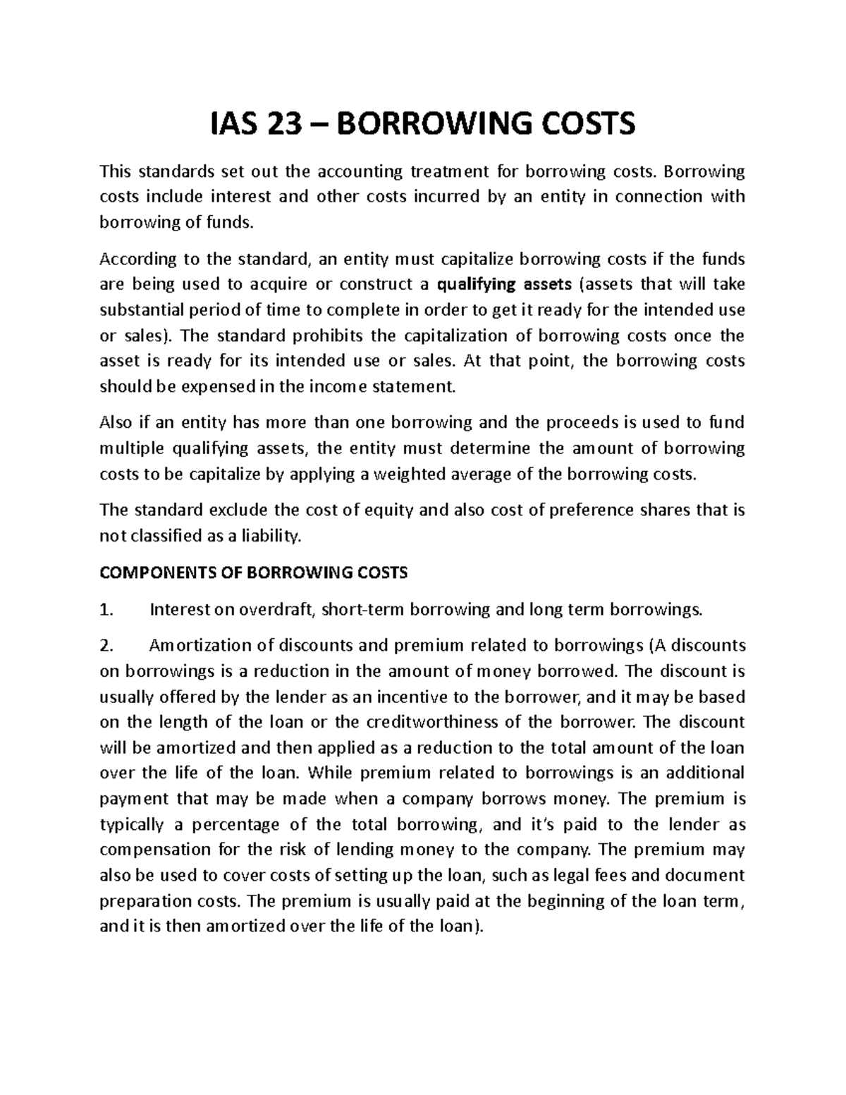IAS 23 Borrowing COST IAS 23 BORROWING COSTS This Standards Set Out