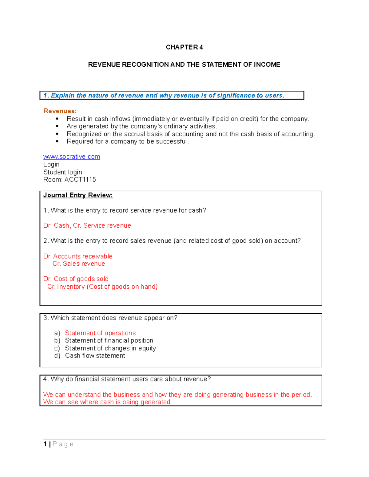 Chapter 4 Student - Oct 16 - CHAPTER 4 REVENUE RECOGNITION AND THE ...