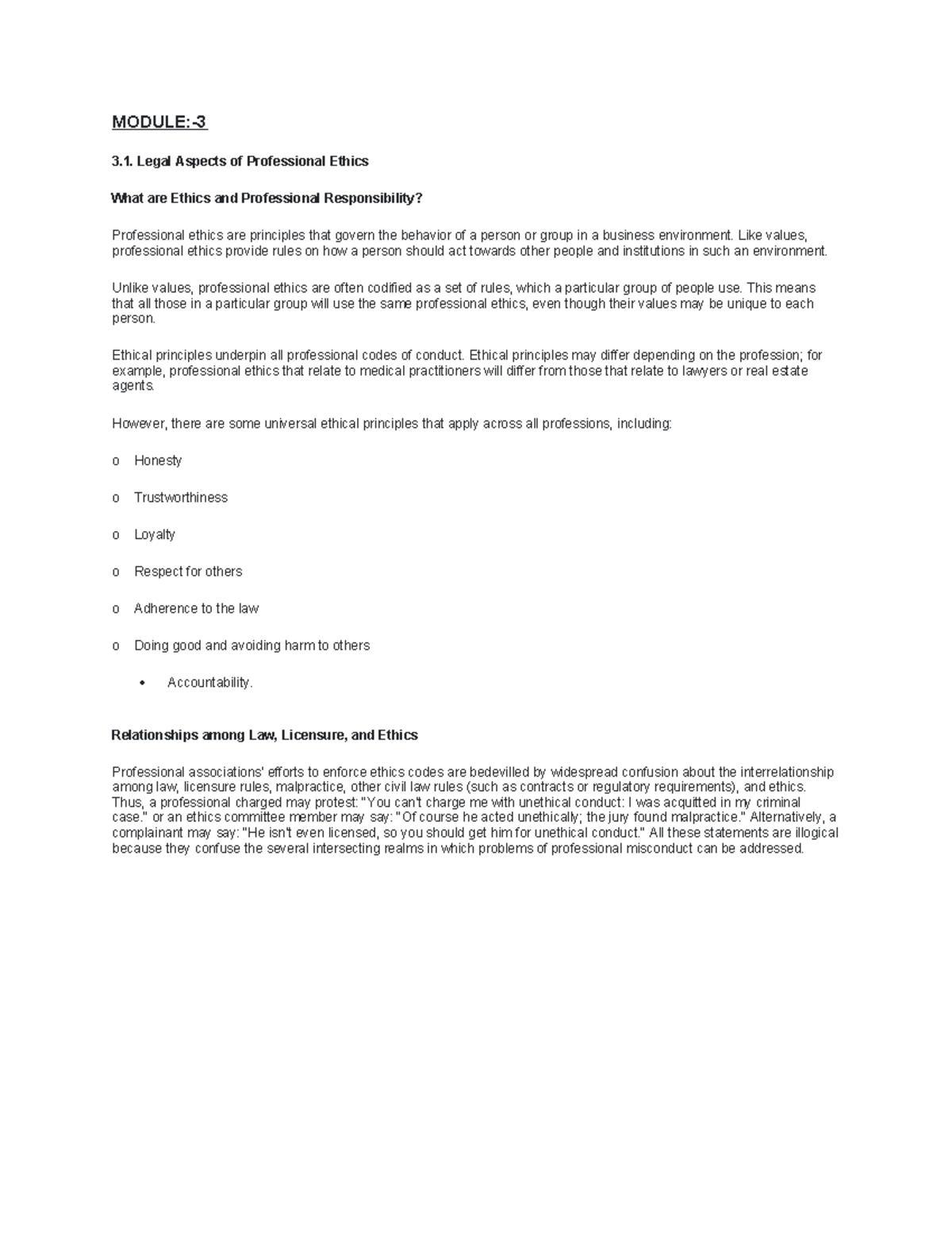 Module 3 ( Ethics) - lecture notes - MODULE:- 3. Legal Aspects of ...