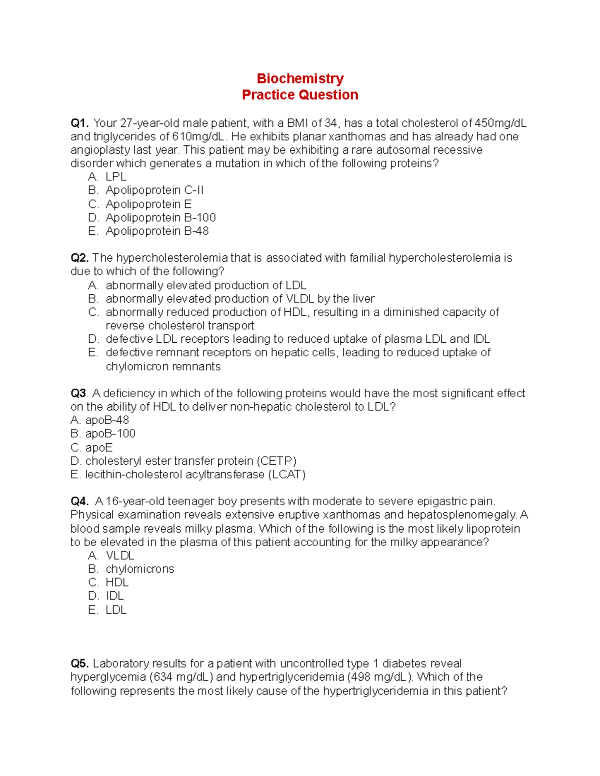 Biochemistry Practice Question 4 - Biochemistry Practice Question Q1 ...
