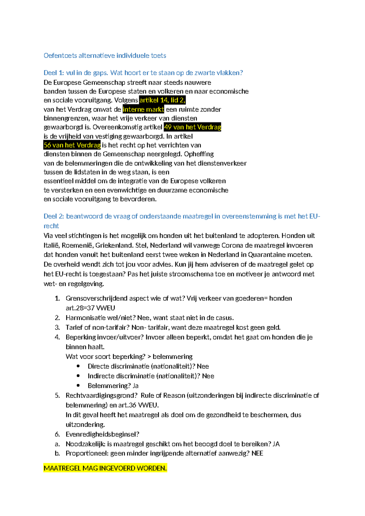 Oefentoets alternatieve individuele toets - Wat hoort er te staan op de ...