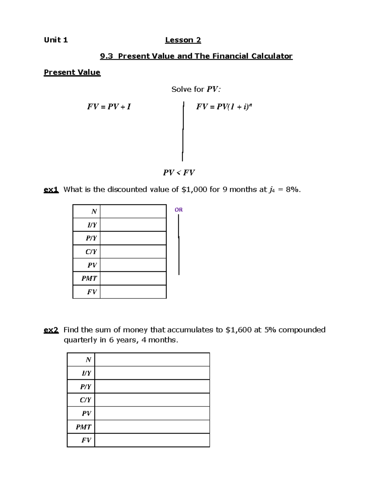 L2 - 9.3 Present Value - Unit 1 Lesson 2 9 Present Value and The ...