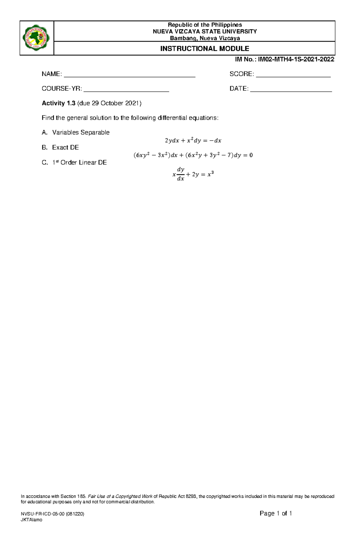 DE 02 - Act 1-3 - activity - NUEVA VIZCAYA STATE UNIVERSITYRepublic of ...