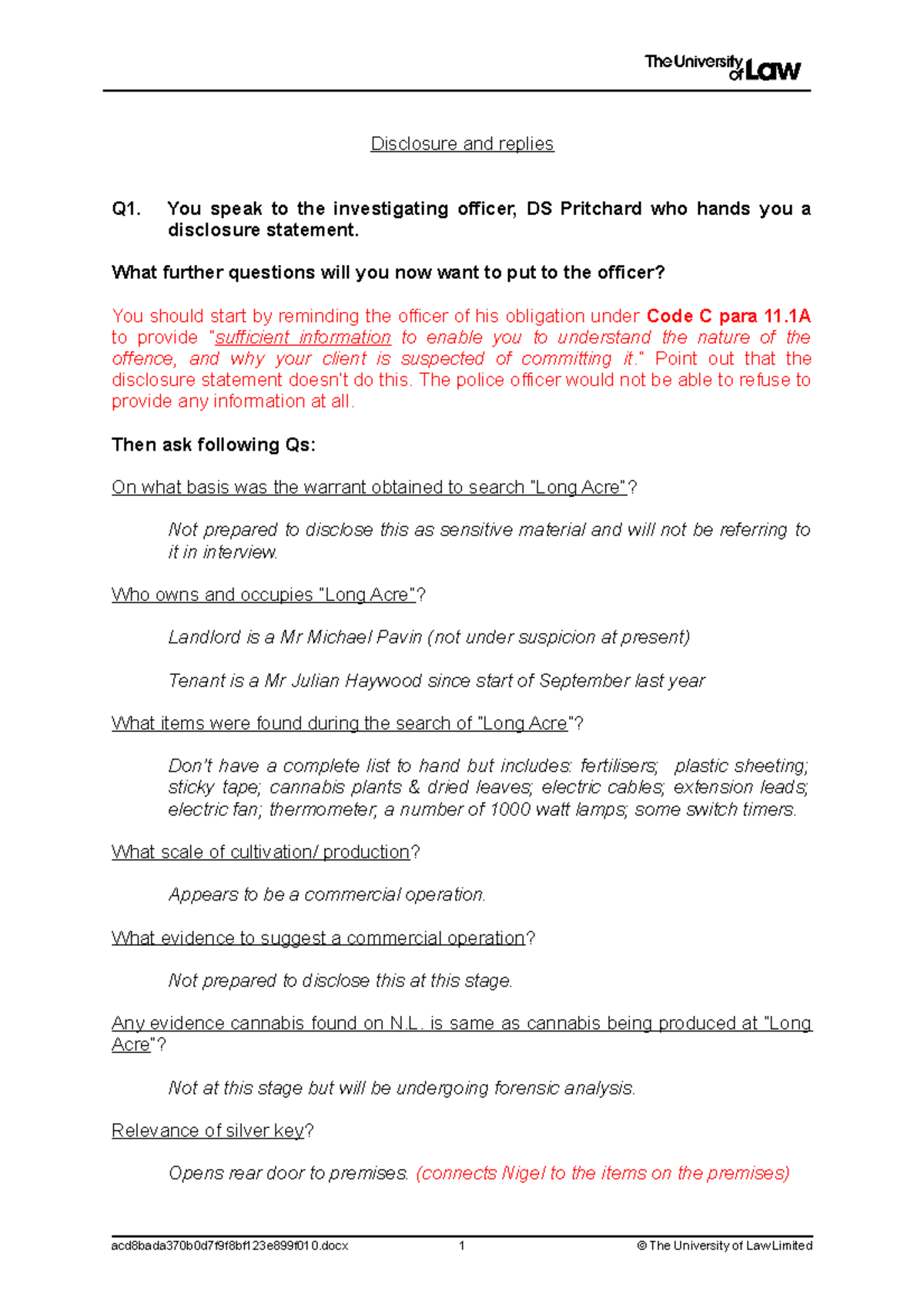Disclosure replies - Disclosure and replies Q1. You speak to the ...