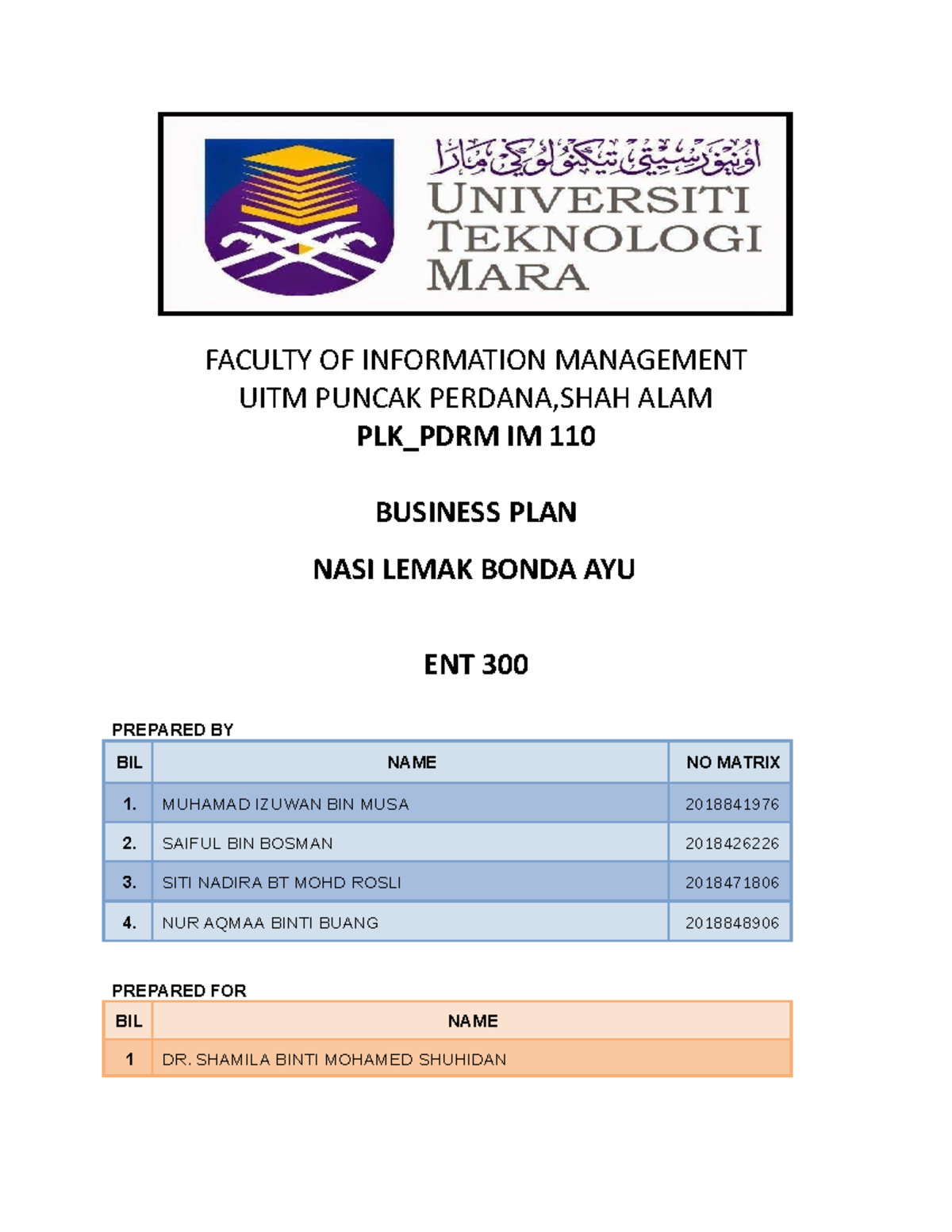 im110 assignment grouping subject ent 300 - Diploma in Information ...