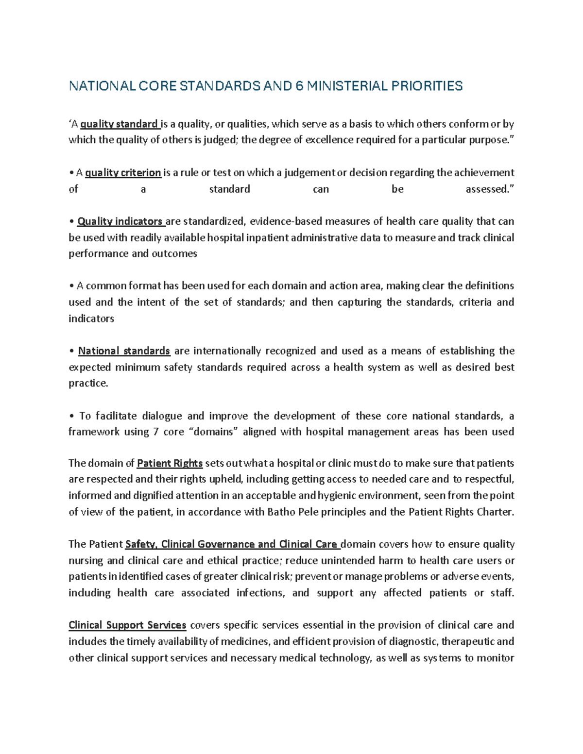 IHL 112 UNIT 4 - NATIONAL CORE STANDARDS AND 6 MINISTERIAL PRIORITIES ...