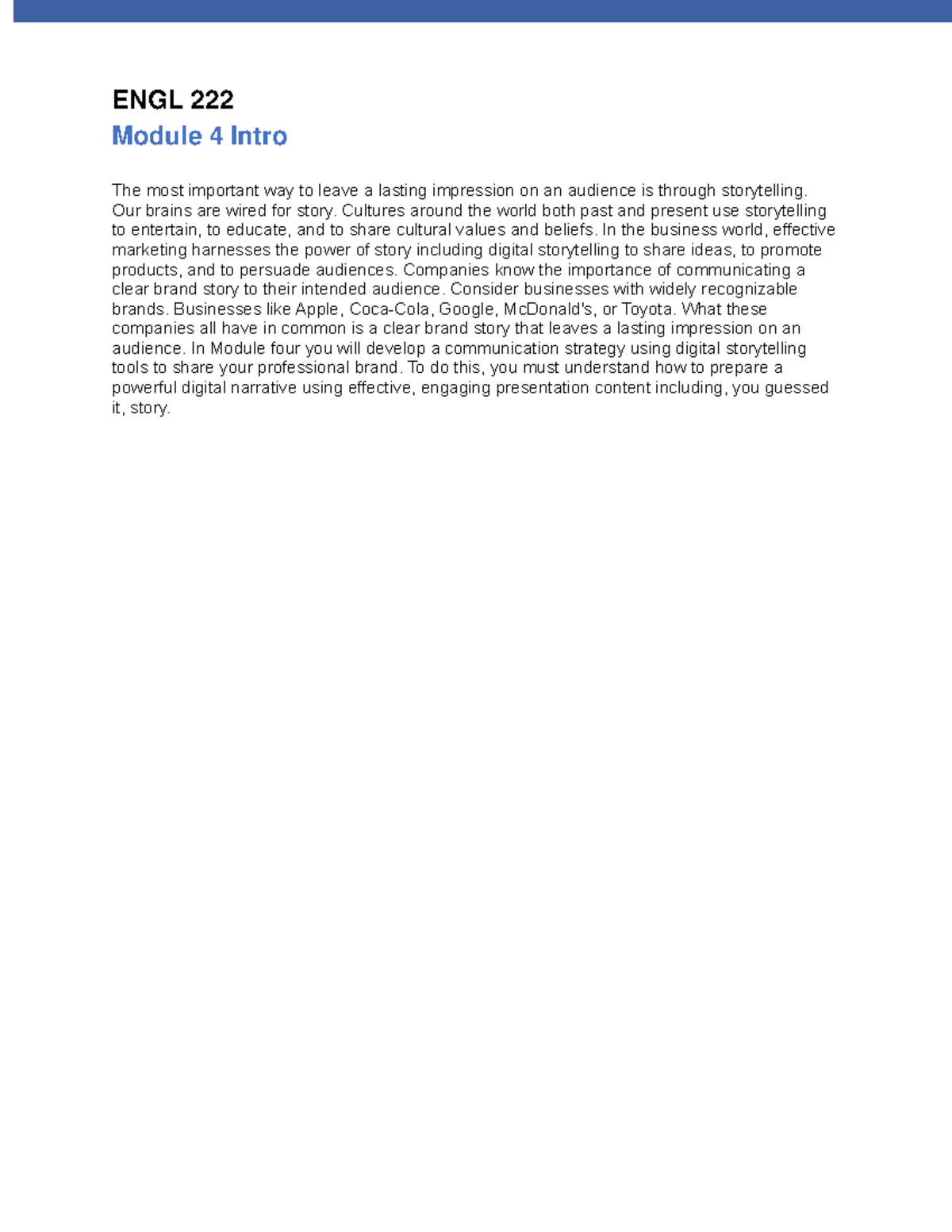 ENGL 222 Module 4 Intro - ENGL 222 Module 4 Intro The most important ...