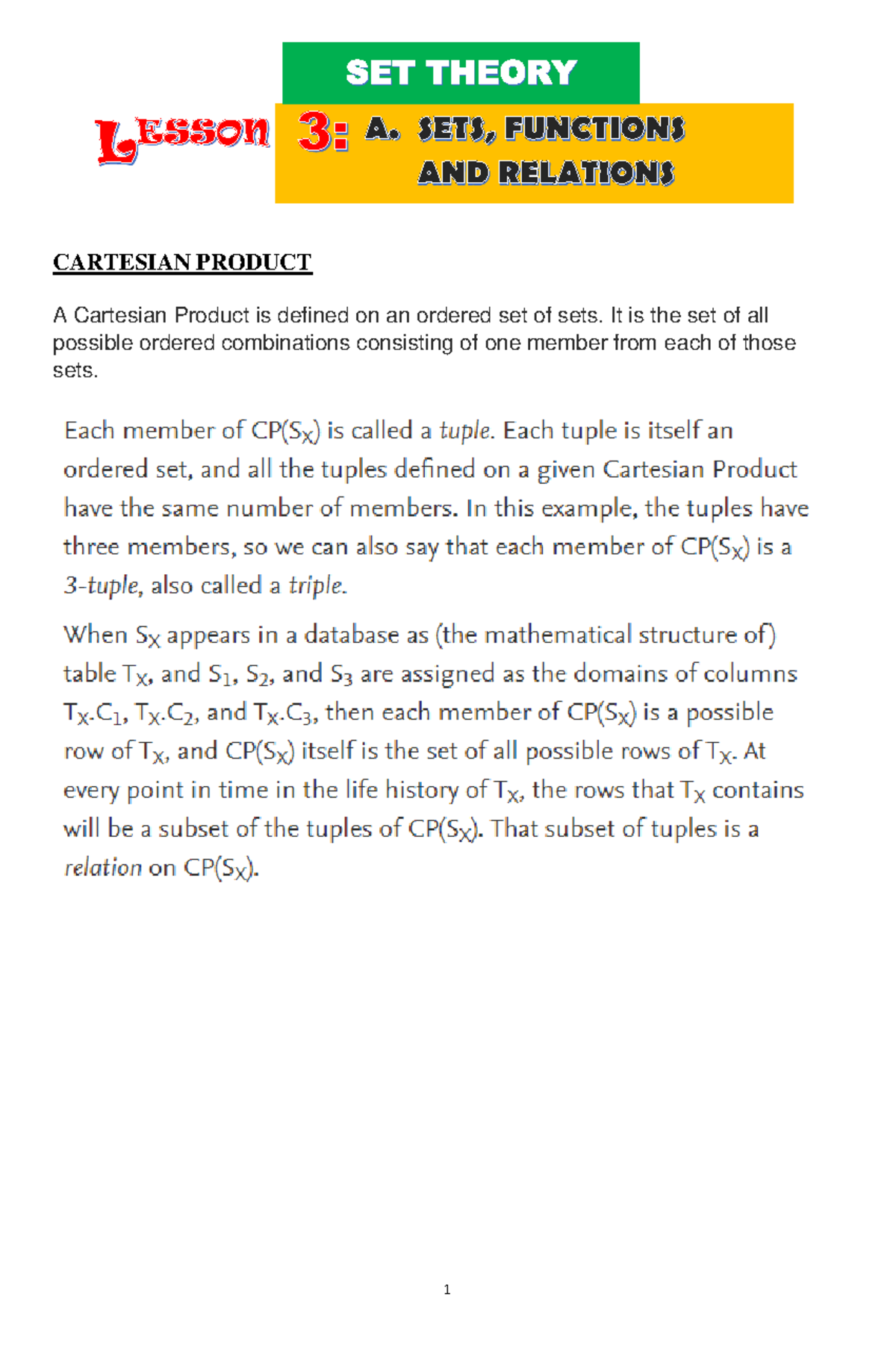 Cartesian Product OF SETS - CARTESIAN PRODUCT A Cartesian Product is ...