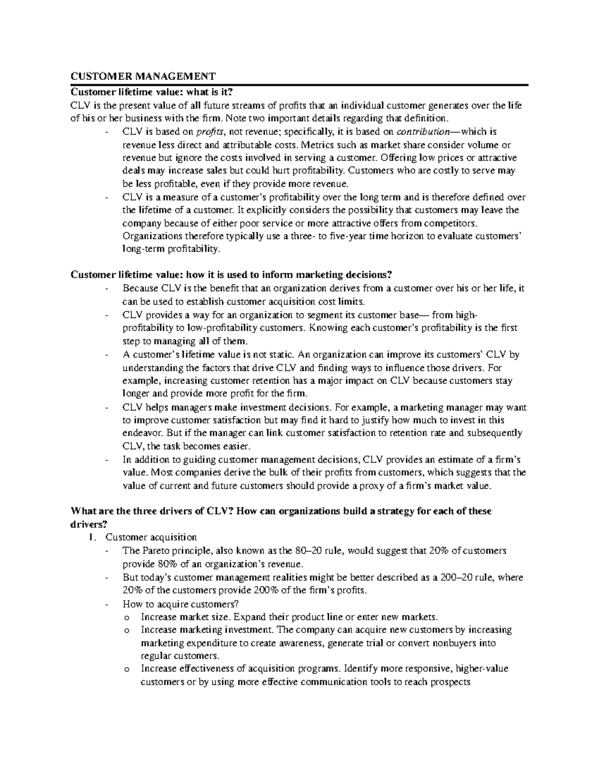 Customer Management - Lecture Notes and Exam Notes - CUSTOMER ...