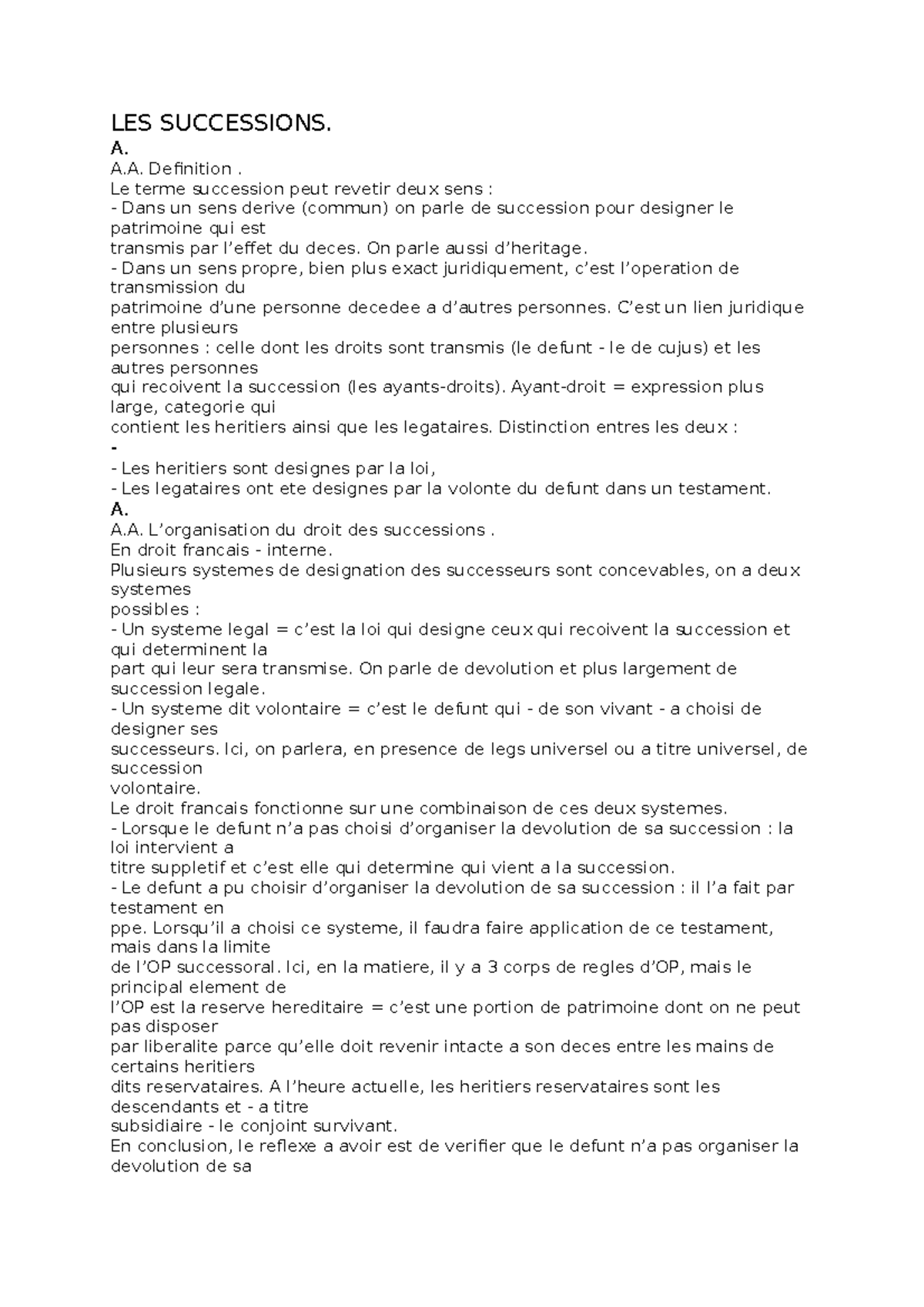 LES Successions - LES SUCCESSIONS. A. A. Definition . Le terme ...