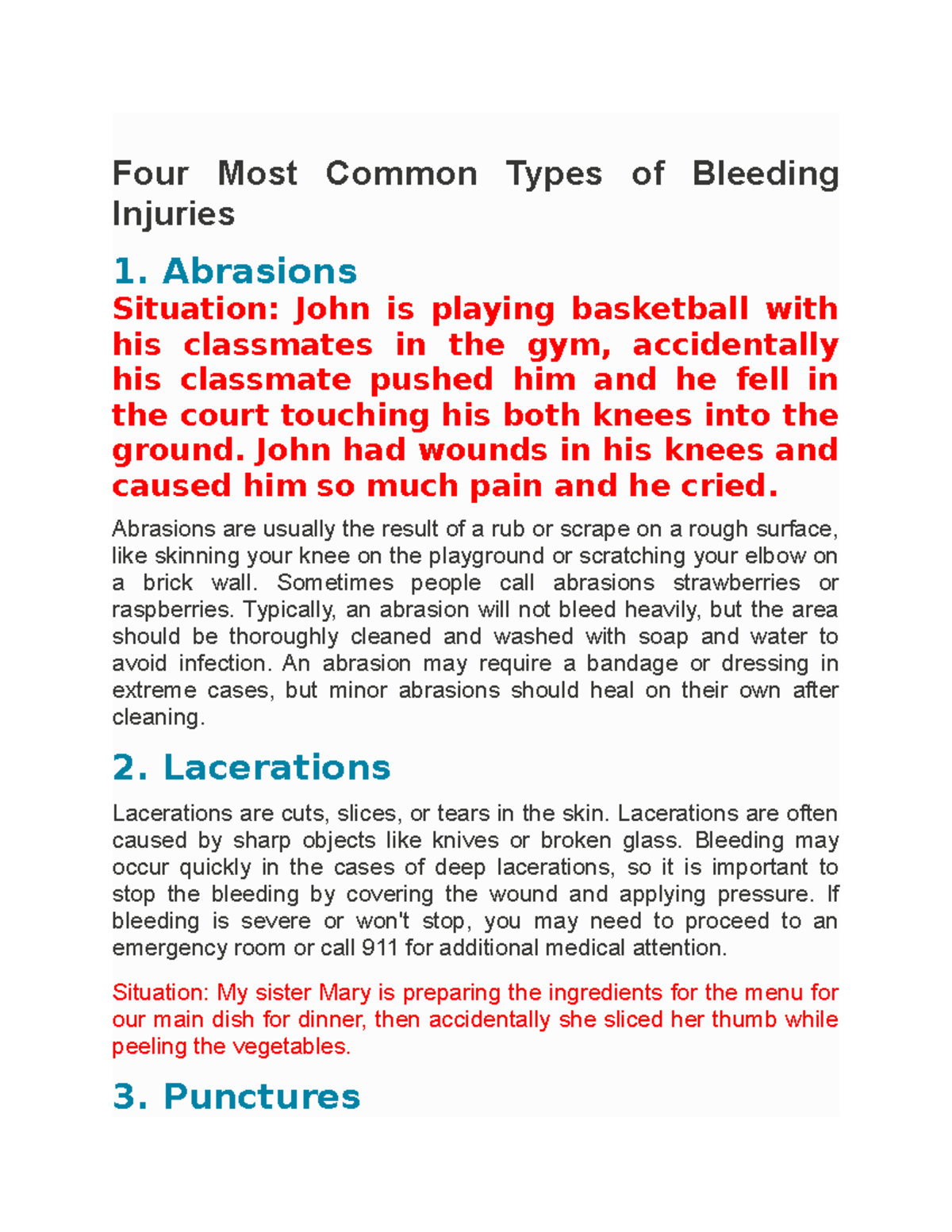 Four Most Common Types of Bleeding Injuries - Abrasions Situation: John ...
