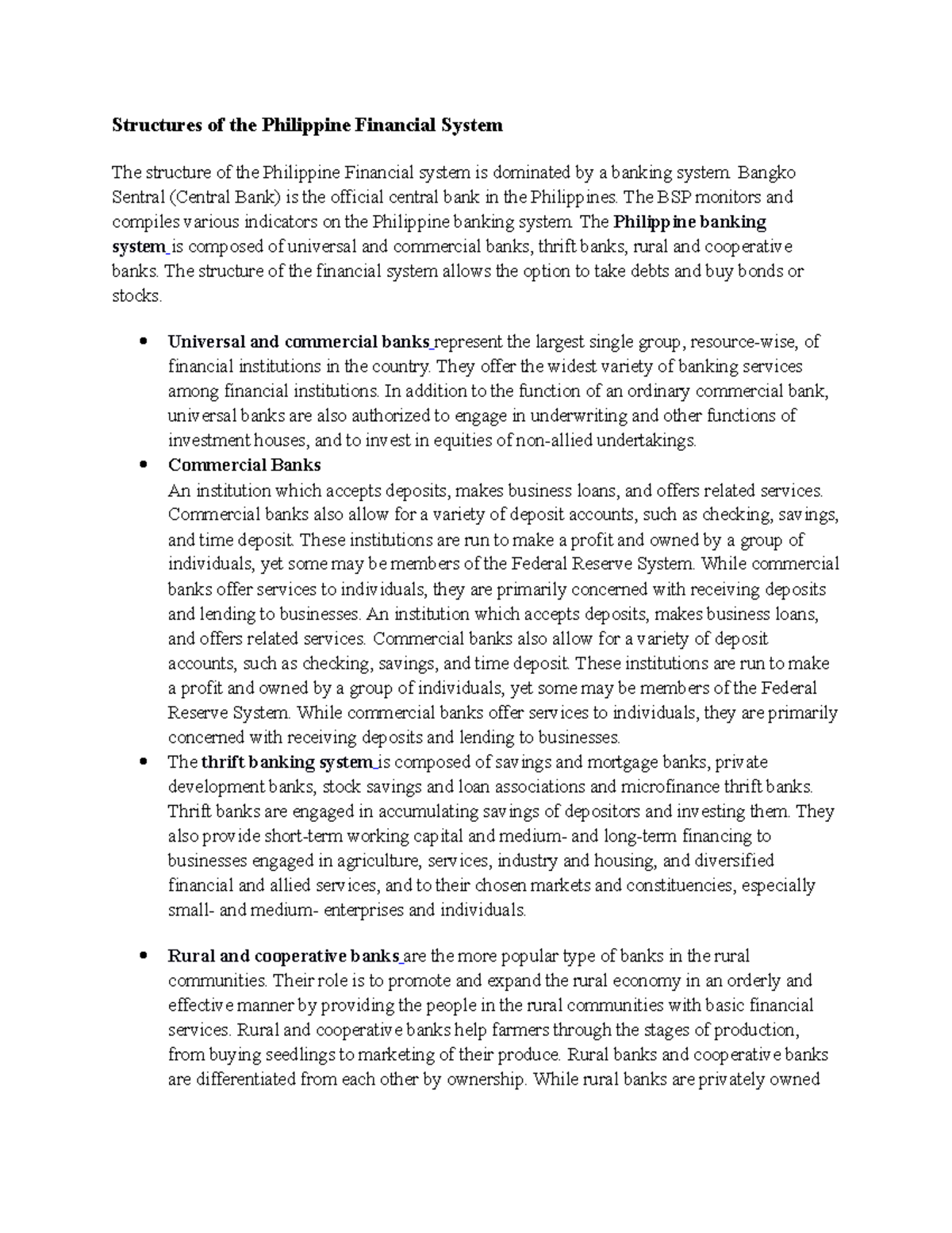 Structures of the Philippine Financial System - Bangko Sentral (Central ...
