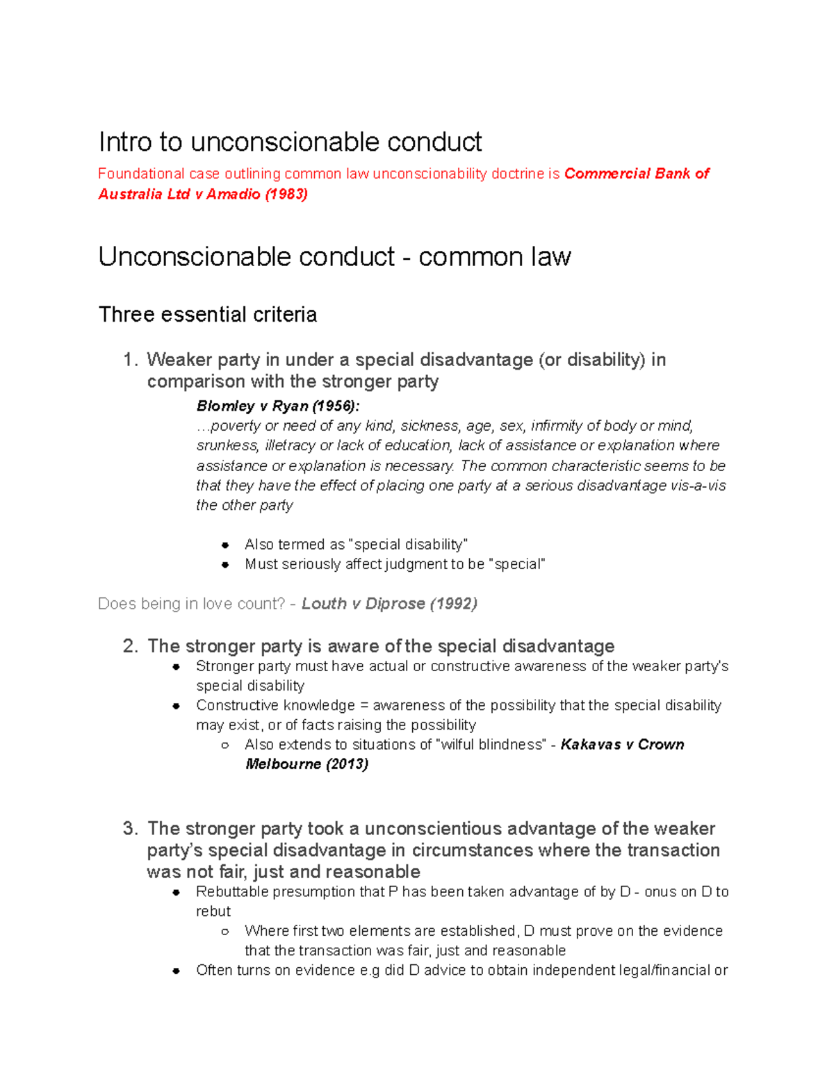 Lecture 6 - Australian Consumer Law II - Intro to unconscionable ...